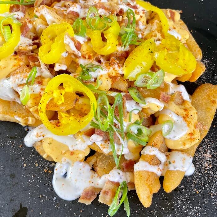 Easy Loaded Cheese Fries on the Griddle (with Frozen French Fries)