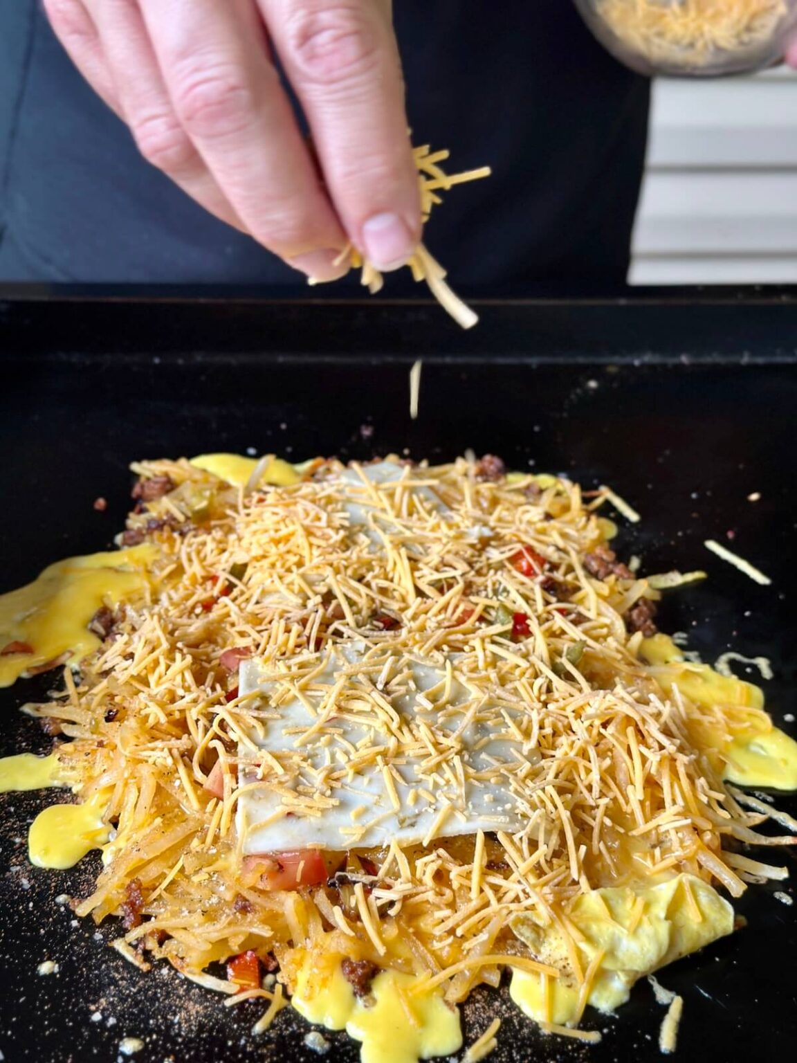 Southwest Hash Brown Omelette on the Griddle - The Flat Top King