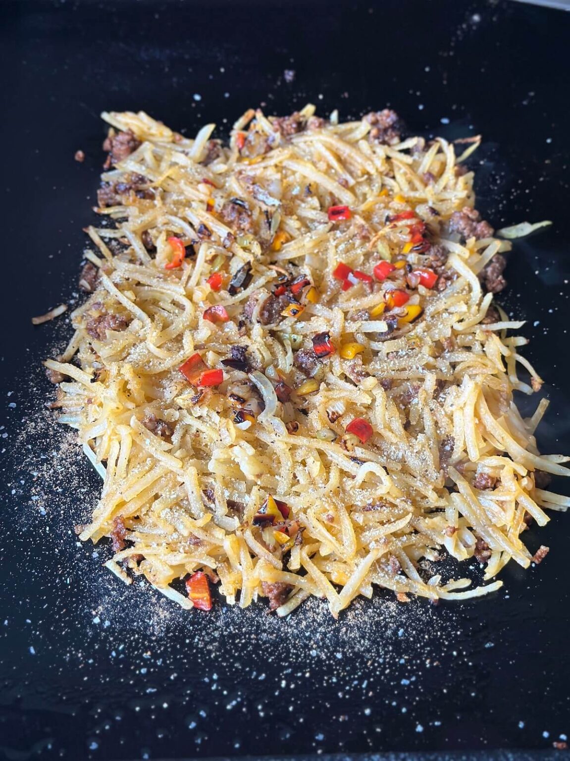 Southwest Hash Brown Omelette on the Griddle - The Flat Top King